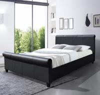 China Versatile Upholstered Bed Frame King Size Black Faux Leather Sleigh Headboard Footboard for sale