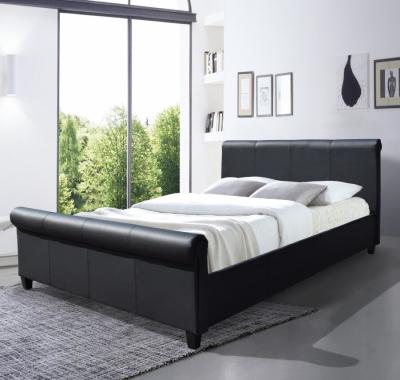China Versatile Upholstered Bed Frame King Size Black Faux Leather Sleigh Headboard Footboard for sale