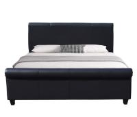 China Versatile Upholstered Bed Frame King Size Black Faux Leather Sleigh Headboard Footboard for sale