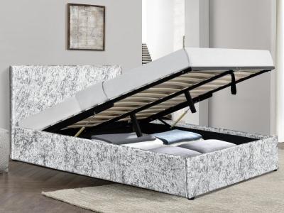 China Crushed Velvet Gas Lift Bed Frame Silver Double Size For Bedroom for sale