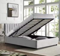 China Light Grey Velvet Fabric Gas Lift Storage Bed Frame Double Size for sale