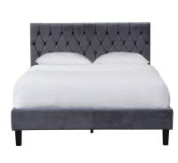 China Velvet Fabric Dark Grey Upholstered Bed Frame Queen Size With Buttons On Headboard for sale