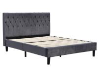 China Velvet Fabric Dark Grey Upholstered Bed Frame Queen Size With Buttons On Headboard for sale