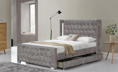 China Tufted Storage  Velevt Bed  With LED Light And Diamand Buttons for sale