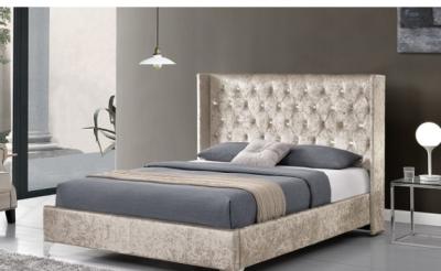 China CE  Upholstered Bed Frame Plywood King Size Bed Frame With Wings for sale