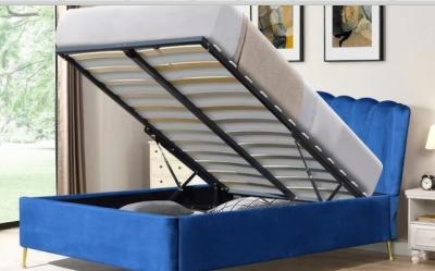 China Blue  Fabric Velvet  Gas Lift Storage Bed With Four Golden Feet for sale
