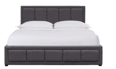 China Factory Price Dark Grey Double Size Linen Fabric Wood Upholstered Bed for sale