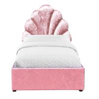 China Double Size Bsci Gas Lift Storage Bed Frame Elegant Pink  Velvet Fabric Ottoman for sale