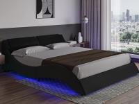 China Upholstered Bed with PU Leather Headboard, PU Platform Bedframe with LED Lights for sale