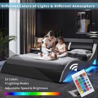 China Upholstered Bed with PU Leather Headboard, PU Platform Bedframe with LED Lights for sale