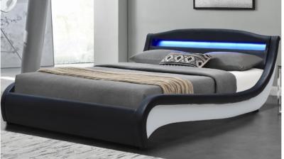 China Black/White Faux Leather Storage Bed Frame  With Led Light For Bedroom for sale