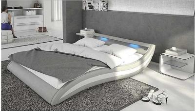 China Modern Style LED Light Leature Upholstered  Bed For Bedroom for sale