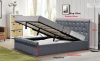 China Diamond Buttons Gas Lift Storage Bed Double Size Grey Linen Ottoman Bed BSCI Certification for sale