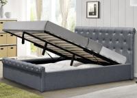 China Diamond Buttons Gas Lift Storage Bed Double Size Grey Linen Ottoman Bed BSCI Certification for sale