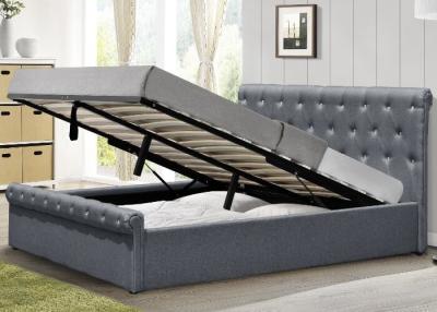 China Diamond Buttons Gas Lift Storage Bed Double Size Grey Linen Ottoman Bed BSCI Certification for sale