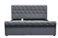 China Diamond Buttons Gas Lift Storage Bed Double Size Grey Linen Ottoman Bed BSCI Certification for sale