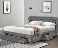 China Fabric Tufted Storage Bed Crushed Velvet Silver Ottoman Drawer OEM Double Size Upholstered for sale