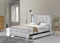 China LED Fabric Queen Size Upholstered Platform Bed Frame With 4 Drawers for sale