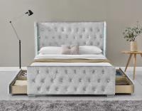 China LED Fabric Queen Size Upholstered Platform Bed Frame With 4 Drawers for sale