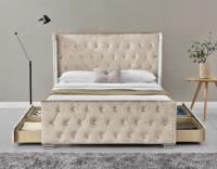 China LED Fabric Queen Size Upholstered Platform Bed Frame With 4 Drawers for sale