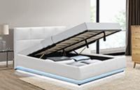 China Luxury Storage Modern European Platform Bed White Faux Leather With LED Light 180*200cm for sale