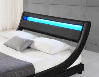 China Plywood LED Upholstered Bed Light Headboard PU Black Leather Double Bed Frame for sale