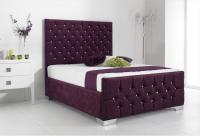 China Crystal Tufted Velvet Upholstered Bed Frame Luxurious Buttons High Headboard Style for sale