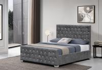 China Crystal Tufted Velvet Upholstered Bed Frame Luxurious Buttons High Headboard Style for sale
