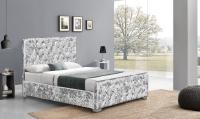 China Crystal Tufted Velvet Upholstered Bed Frame Luxurious Buttons High Headboard Style for sale