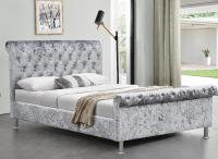 China Double Size Upholstered Bed Frame Sleigh Shape Tufted Diamond for sale