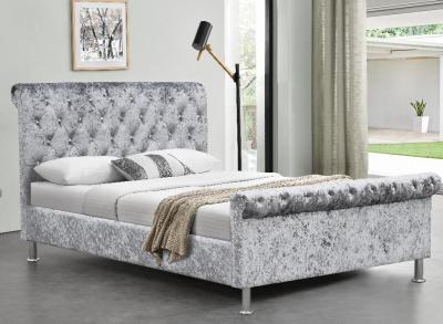 China Double Size Upholstered Bed Frame Sleigh Shape Tufted Diamond for sale