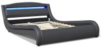 China Light Grey Upholstered Tufted Queen Bed LED King Size PU Modern Platform Bed Frame for sale