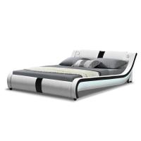 China LED Modern Faux Leather King Bed Frame Curve Deluxe Upholstered for sale