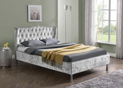 China Linen Fabric Upholstered Platform Bed Frame With Buttons Modern Light Grey King Size for sale