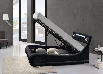 China Black Leather Upholstered King Size Storage Bed Curve Shape With LED Light for sale