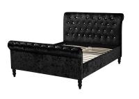 China Luxury Silver Black Fabric Crushed Velvet Sleigh Bed Frame Double King Size for sale