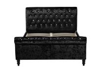 China Luxury Silver Black Fabric Crushed Velvet Sleigh Bed Frame Double King Size for sale