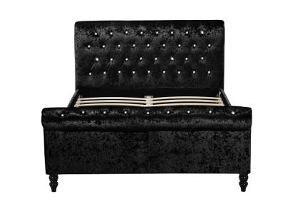 China Luxury Silver Black Fabric Crushed Velvet Sleigh Bed Frame Double King Size for sale