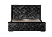 China Upholstered Crushed Velvet Double Bed Fabric Platform Bed With LED High Headboard EN1725 for sale