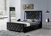China Upholstered Crushed Velvet Double Bed Fabric Platform Bed With LED High Headboard EN1725 for sale