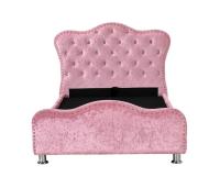 China Customized Pink Velvet Fabric Crushed Velvet Double Bed With Storage for sale