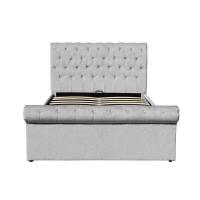 China Plywood Chenille Ottoman Double Bed Frame With Storage Sleigh Shape Full Size for sale