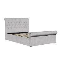 China Plywood Chenille Ottoman Double Bed Frame With Storage Sleigh Shape Full Size for sale