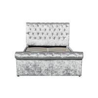 China Crush Velvet  Gas Lift Storage Bed OEM Silver Upholstered Double Bed Frame for sale