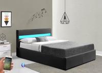 China Crushed Velvet Gas Lift Storage Bed Modern Upholstered Grey With LED Light for sale