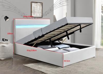 China Crushed Velvet Gas Lift Storage Bed Modern Upholstered Grey With LED Light for sale