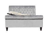 China Fabric Grey Velvet King Size Bed Frame With Crystal Buttons for sale