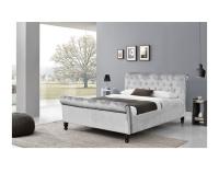 China Fabric Grey Velvet King Size Bed Frame With Crystal Buttons for sale