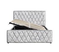 China Ottoman Gray Velvet Tufted Storage Bed Frame Gas Lift OEM ODM for sale
