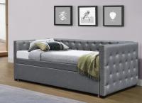 China Full Size Velvet Upholstered Daybed Pull Out Trundle Bed Single Chesterfield Grey Plush for sale